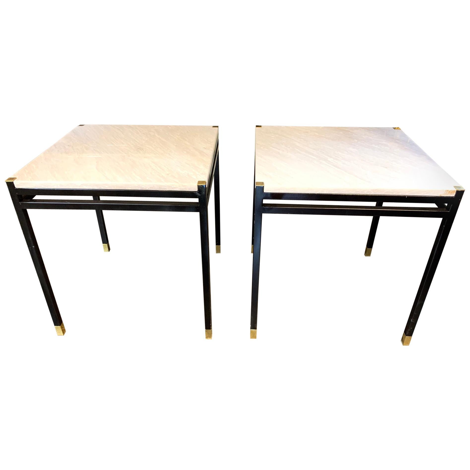 Vintage Italian Painted Steel and Brass Tables with Onyx Tops at ...
