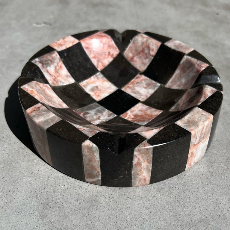 Vintage Italian Pink Checkered Marble Ashtray, C. 1970s at 1stDibs