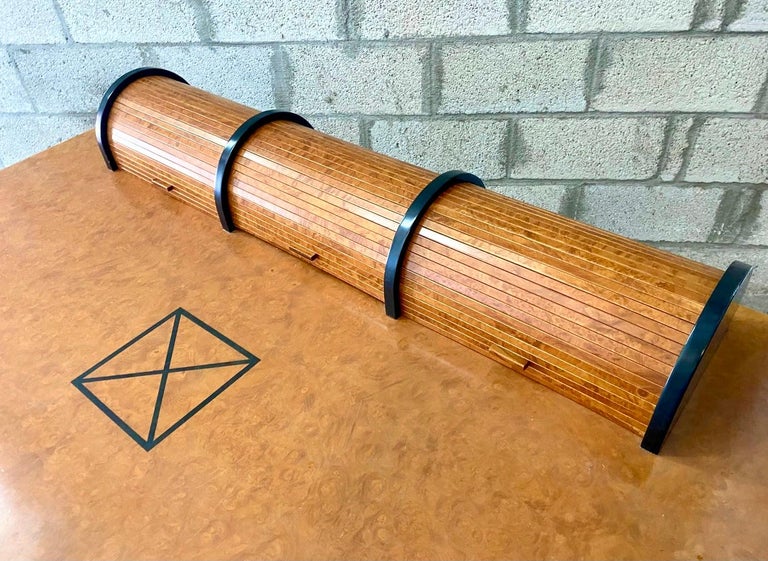 Vintage Italian Postmodern Elle Due Arredamenti Burl Wood Roll Top Desk ...