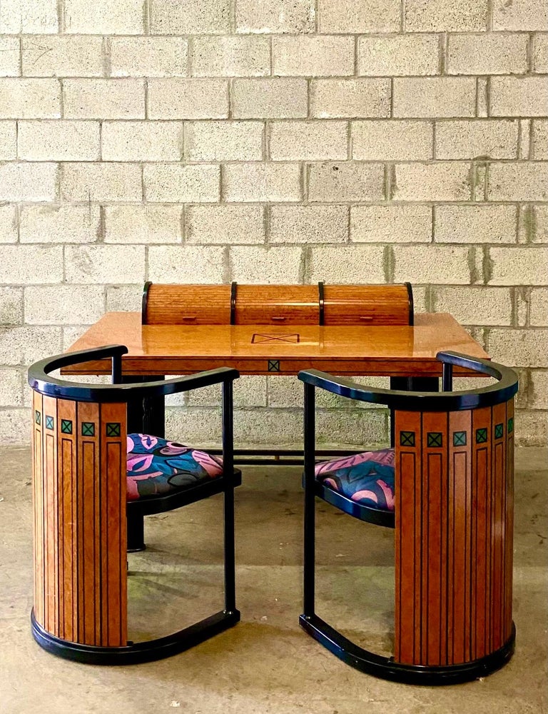 Vintage Italian Postmodern Elle Due Arredamenti Burl Wood Roll Top Desk ...