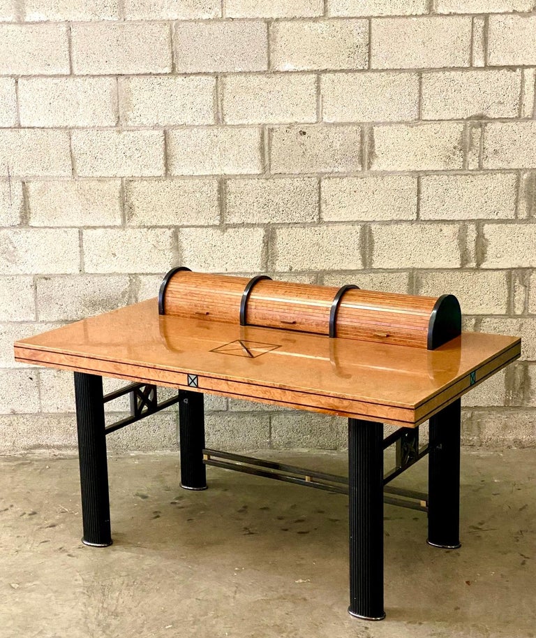 Vintage Italian Postmodern Elle Due Arredamenti Burl Wood Roll Top Desk ...