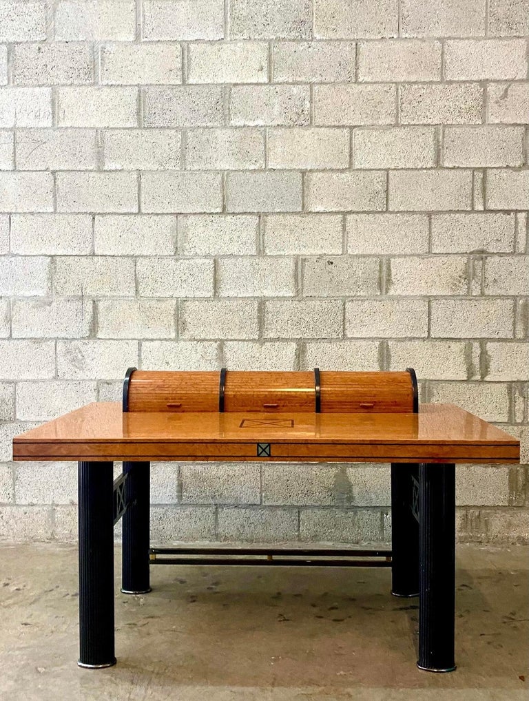 Vintage Italian Postmodern Elle Due Arredamenti Burl Wood Roll Top Desk ...