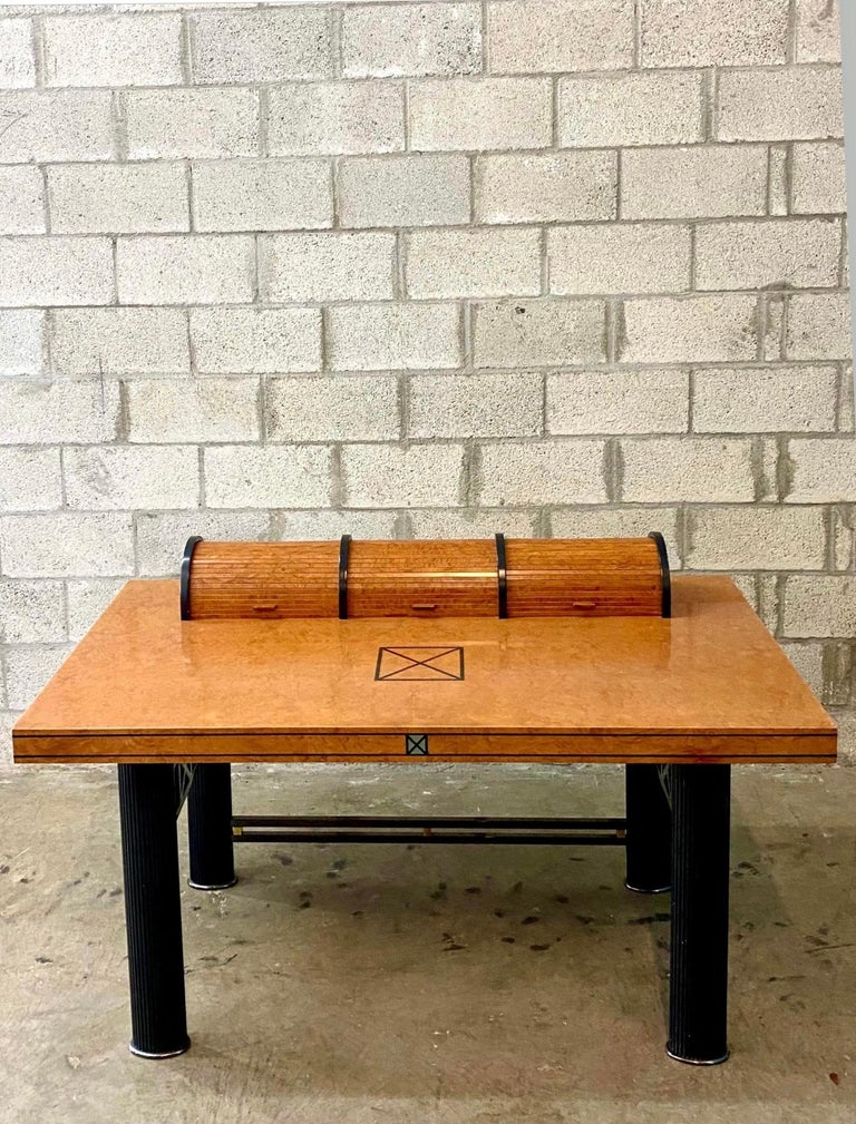 Vintage Italian Postmodern Elle Due Arredamenti Burl Wood Roll Top Desk ...