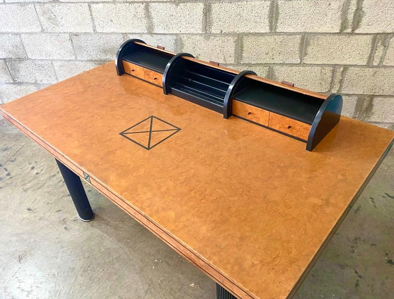 Vintage Italian Postmodern Elle Due Arredamenti Burl Wood Roll Top Desk ...