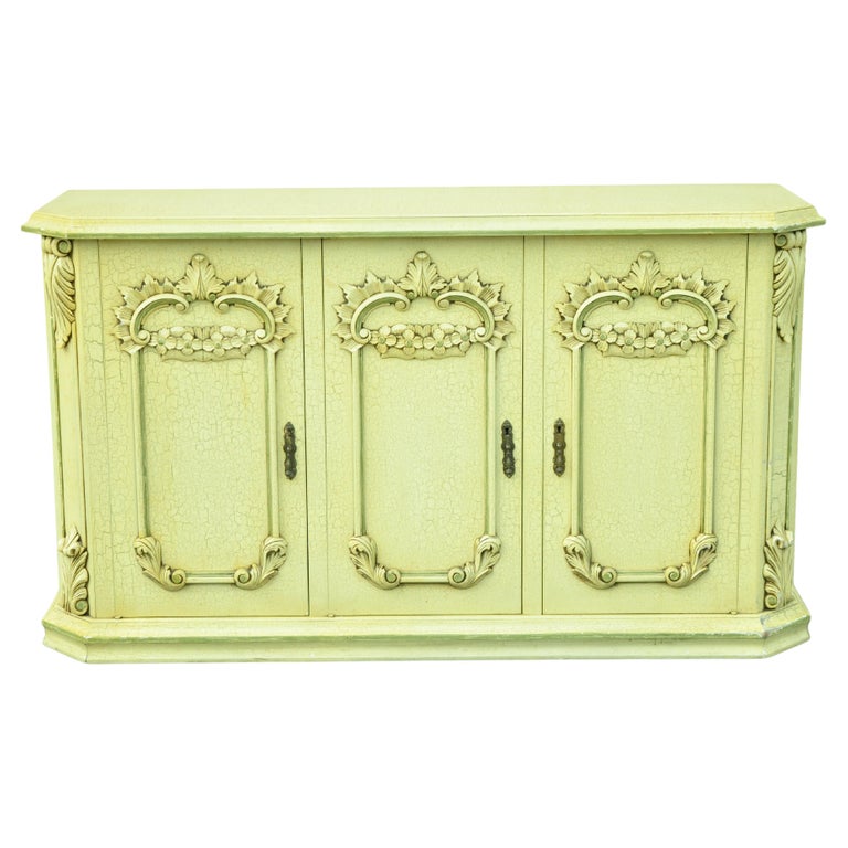 Vintage Italian Provincial Yellow Green Distress Painted Buffet Server ...