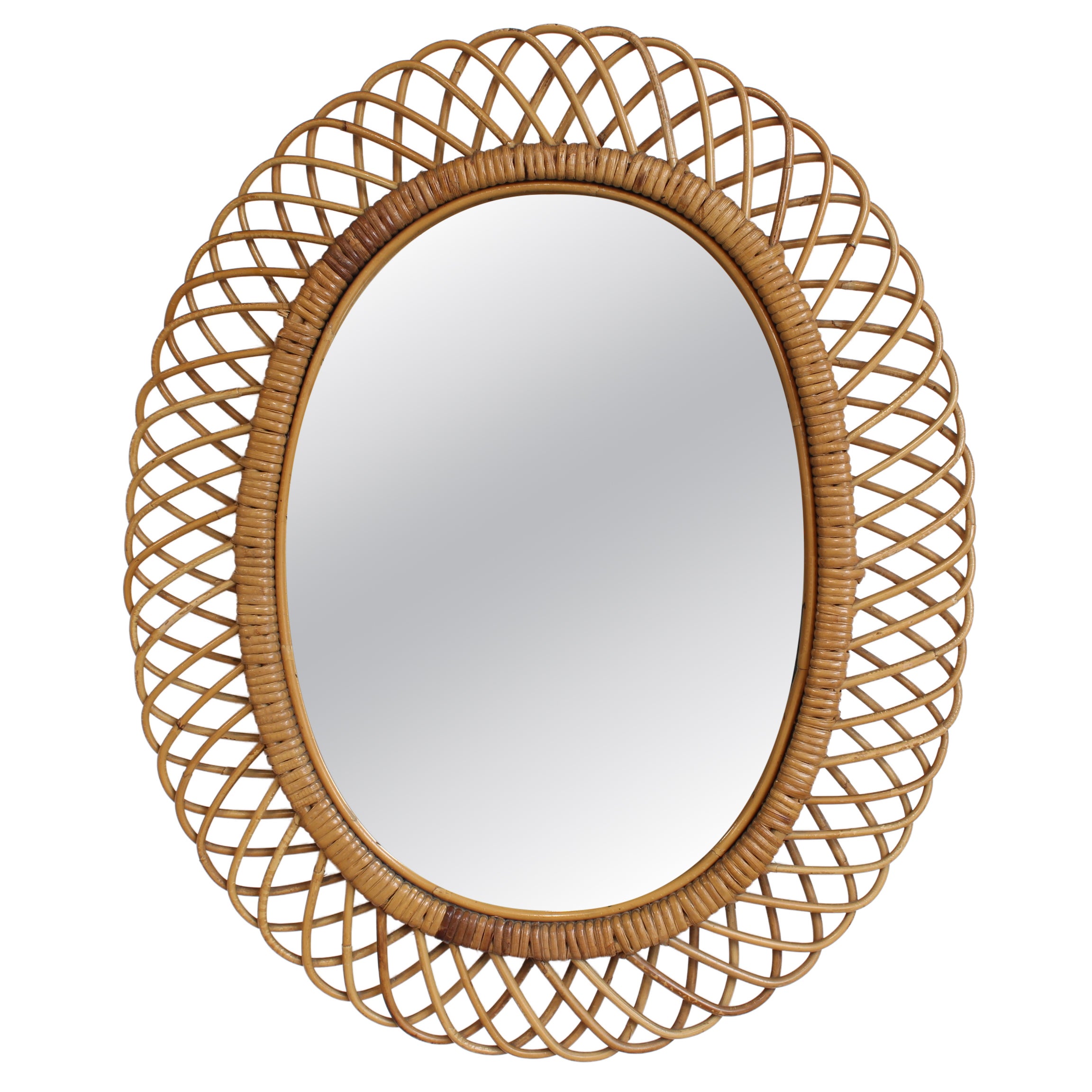 Vintage Rattan Wall Mirror, Midollino Material, Italy, 1950s-1960s For ...