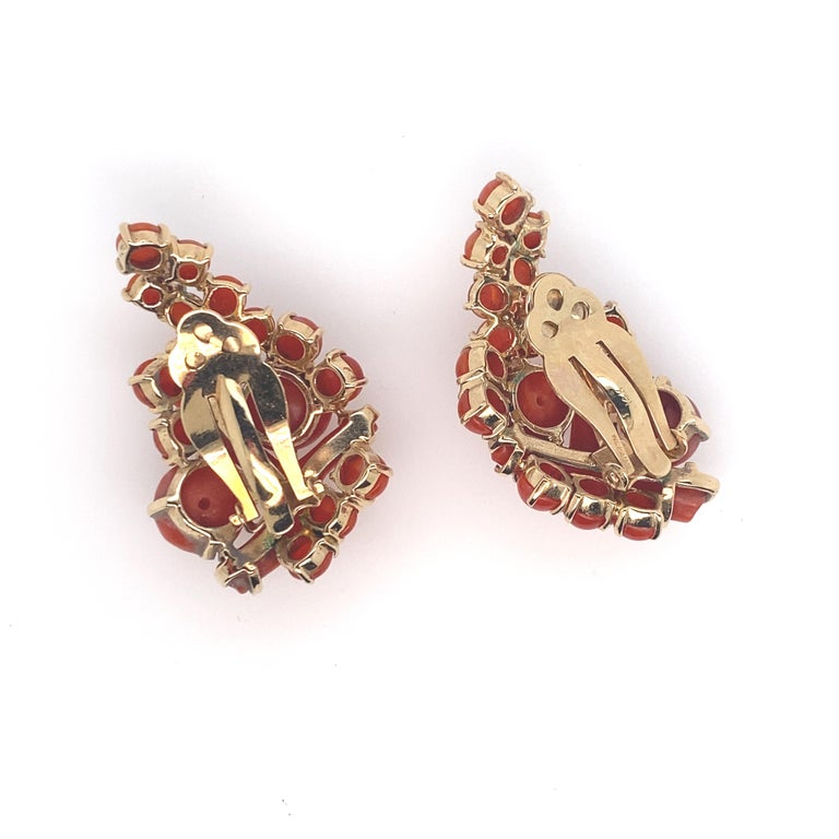Vintage Italian Red Coral Earrings Set in 14 Karat Yellow Gold For Sale ...