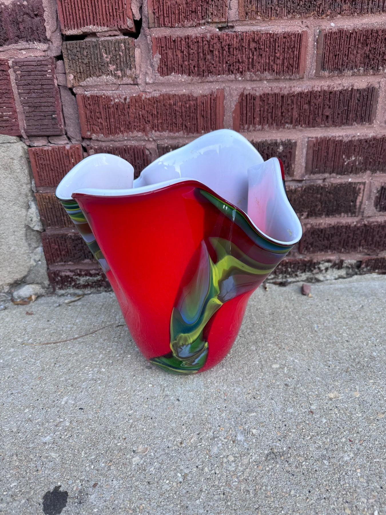 Vintage Italian Red Vase For Sale at 1stDibs