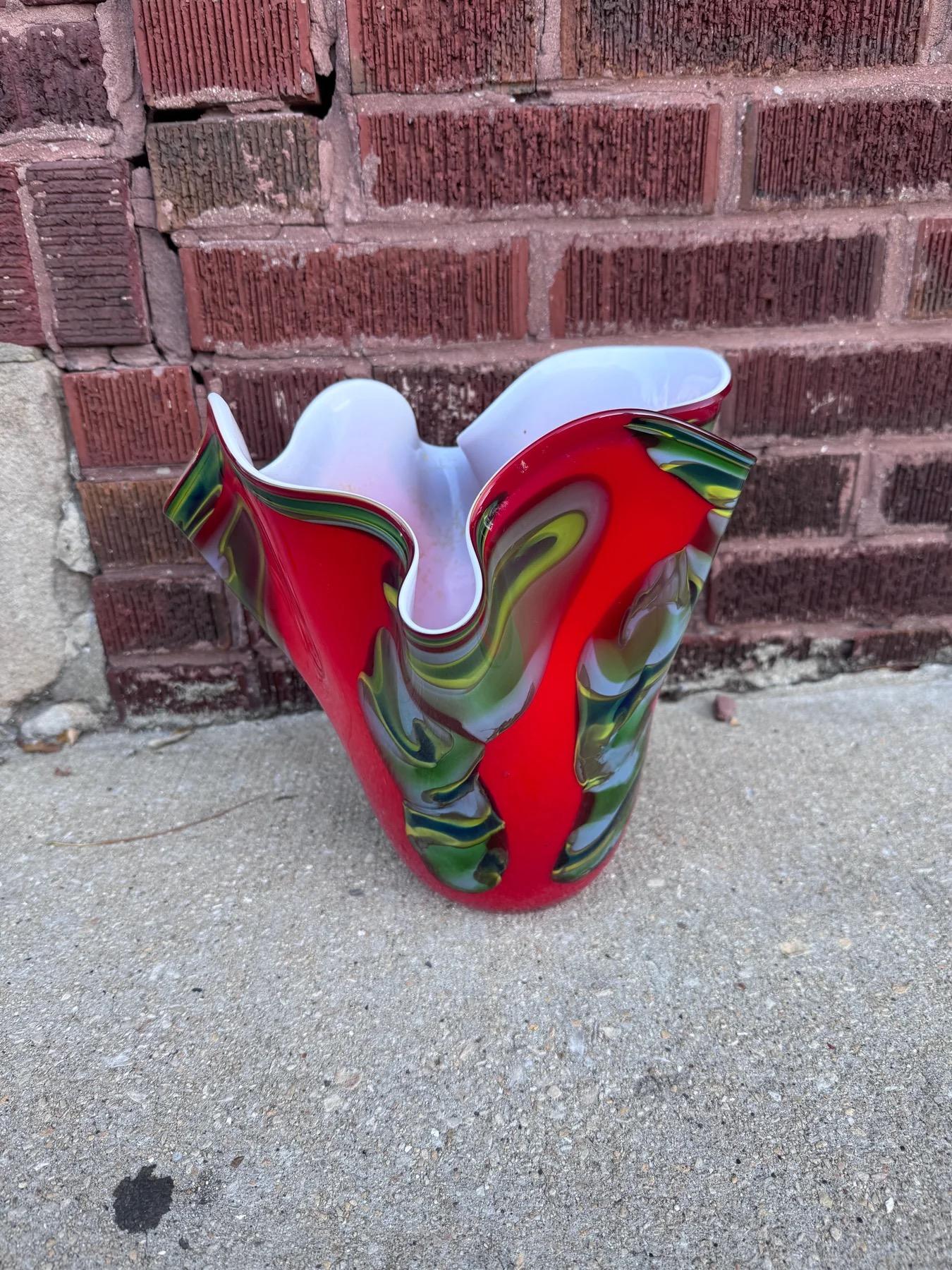 Vintage Italian Red Vase For Sale at 1stDibs