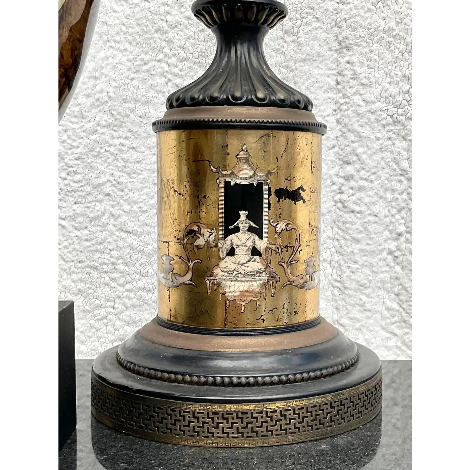 Vintage Italian Reverse Painted Glass Table Lamp For Sale at 1stDibs