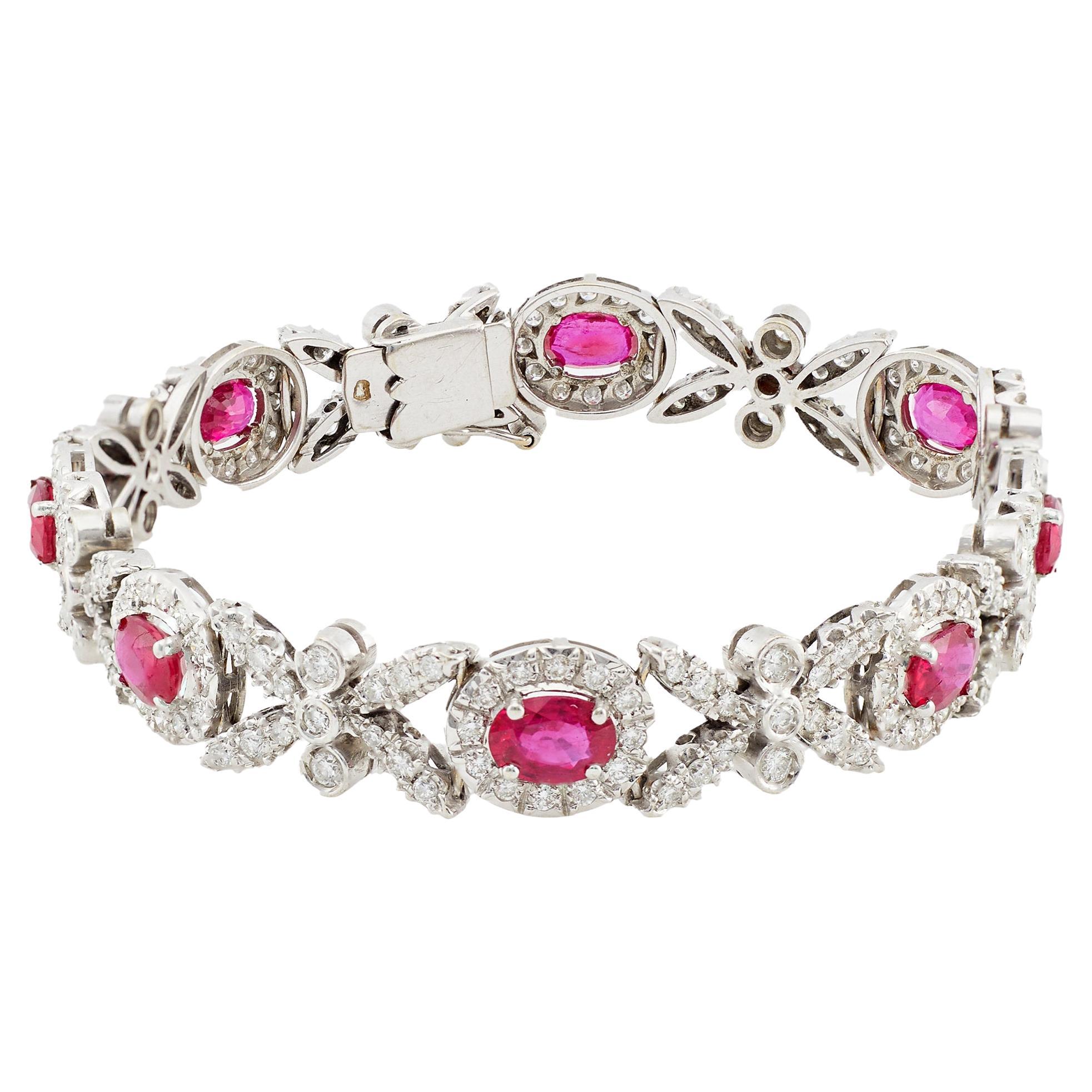 18k White Gold Diamond Ruby Bracelet For Sale at 1stDibs