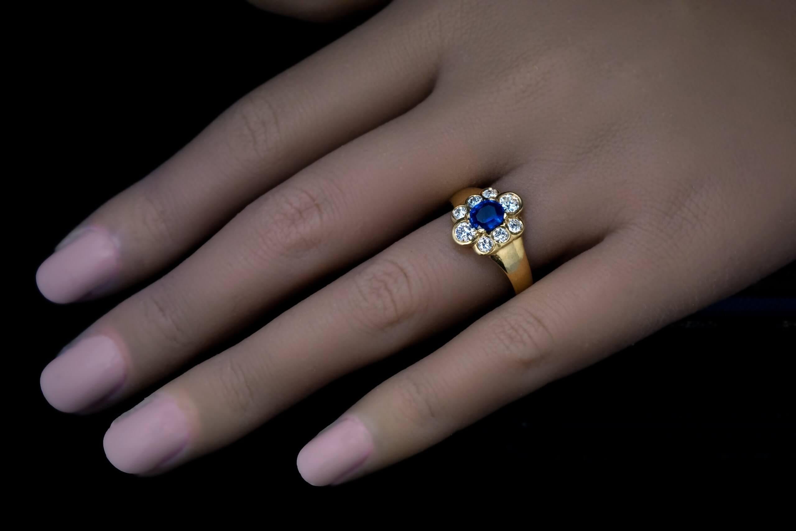 Vintage Italian Sapphire Diamond Engagement Ring For Sale at 1stDibs