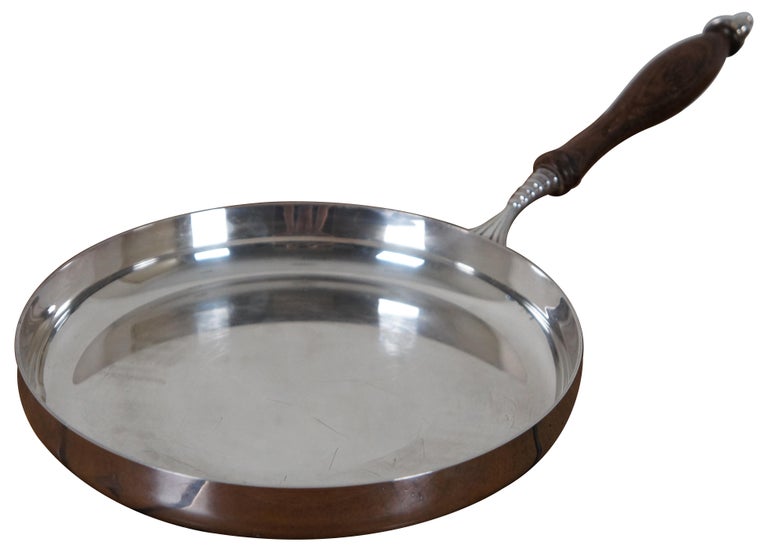 Vintage Italian Silver Plate Crepe Sauce Frying Saute Pan Skillet Wood ...