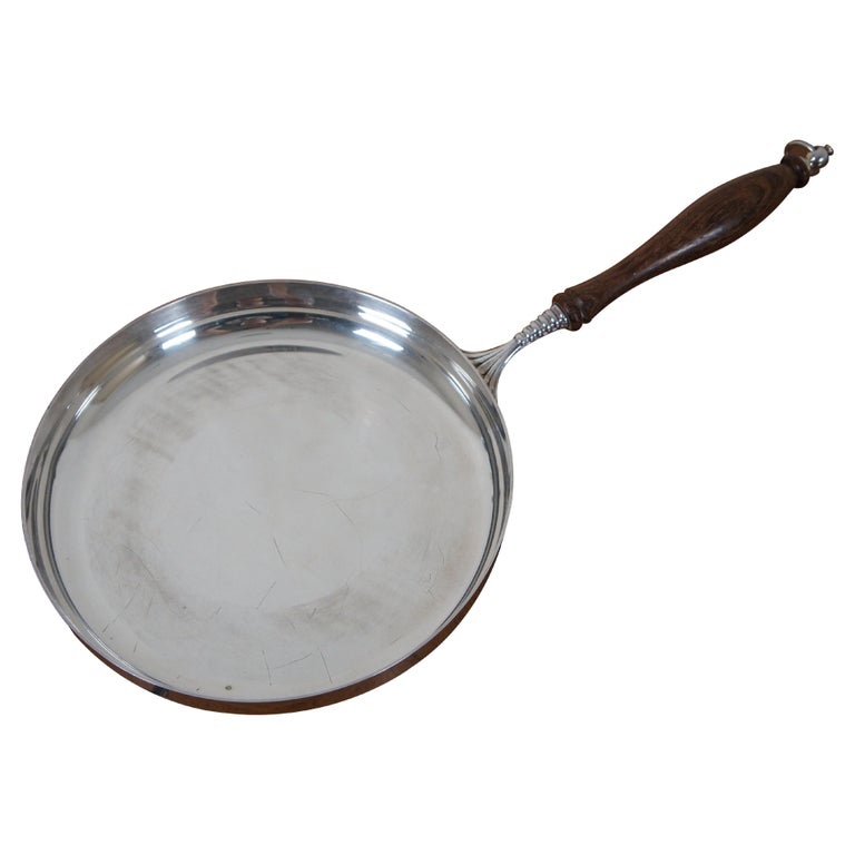 Vintage Italian Silver Plate Crepe Sauce Frying Saute Pan Skillet Wood ...