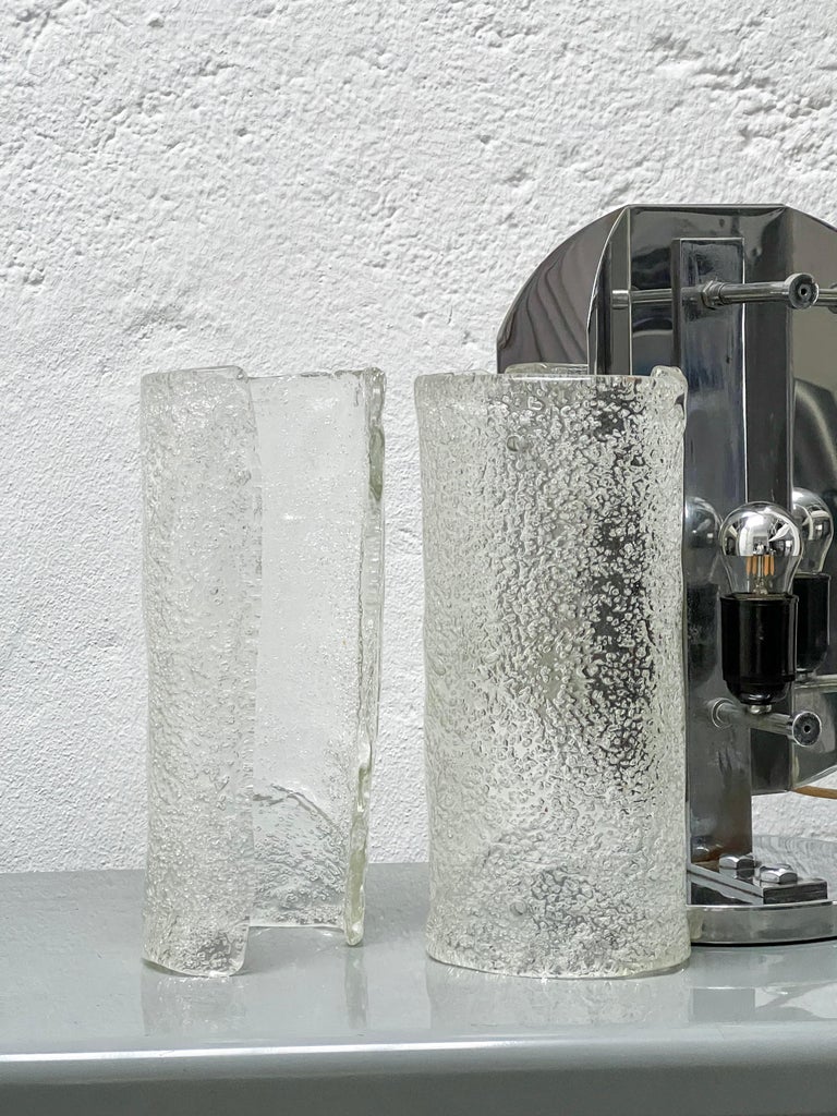 Vintage Italian Space Age Table Lamp, Chromed Metal, Frosted Murano ...