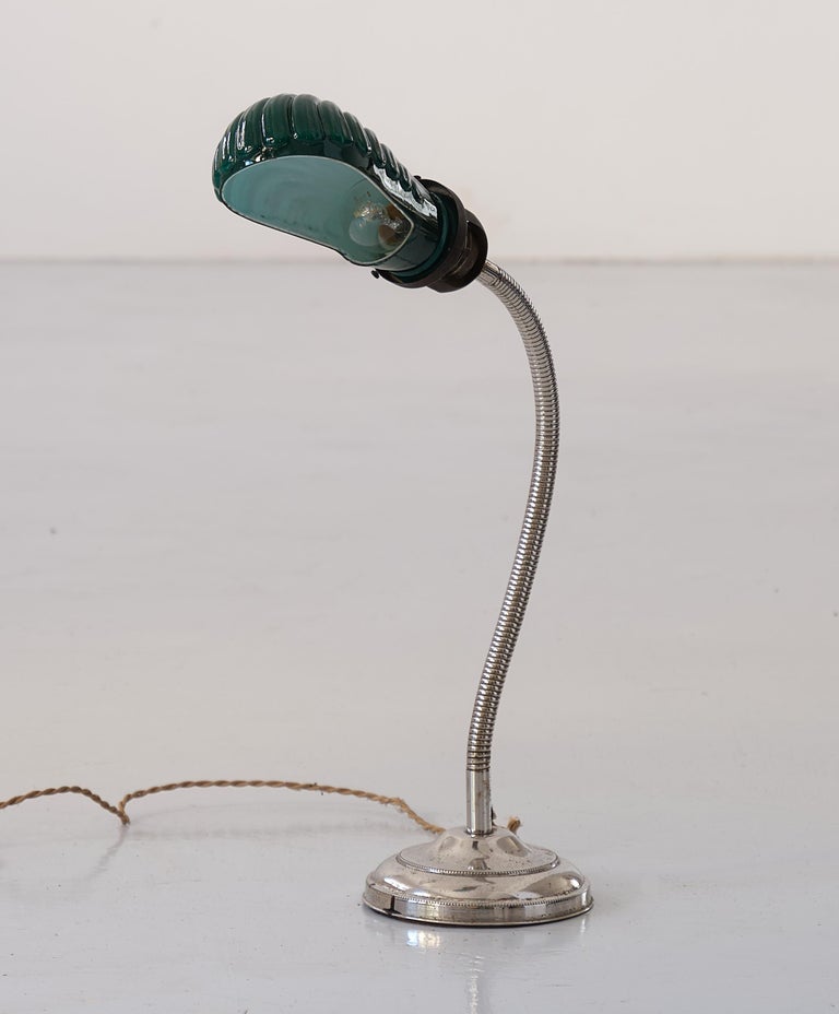Vintage Italian Table or Desk Lamp in Light Green Glass Shade For Sale ...