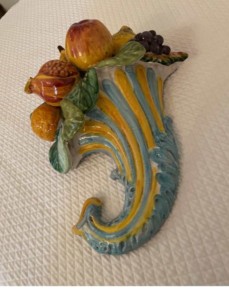 Vintage Italian Terra Cotta Cornucopia Wall Hanging For Sale at 1stDibs