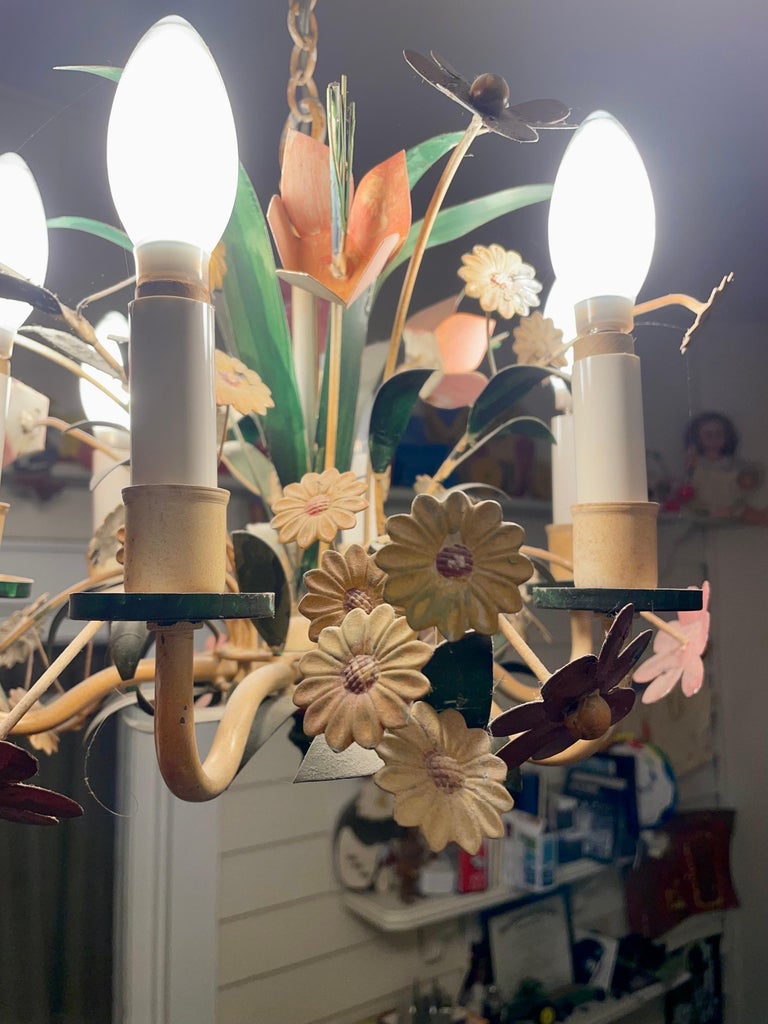 Vintage Italian Tole Floral Bouquet Chandelier For Sale at 1stDibs