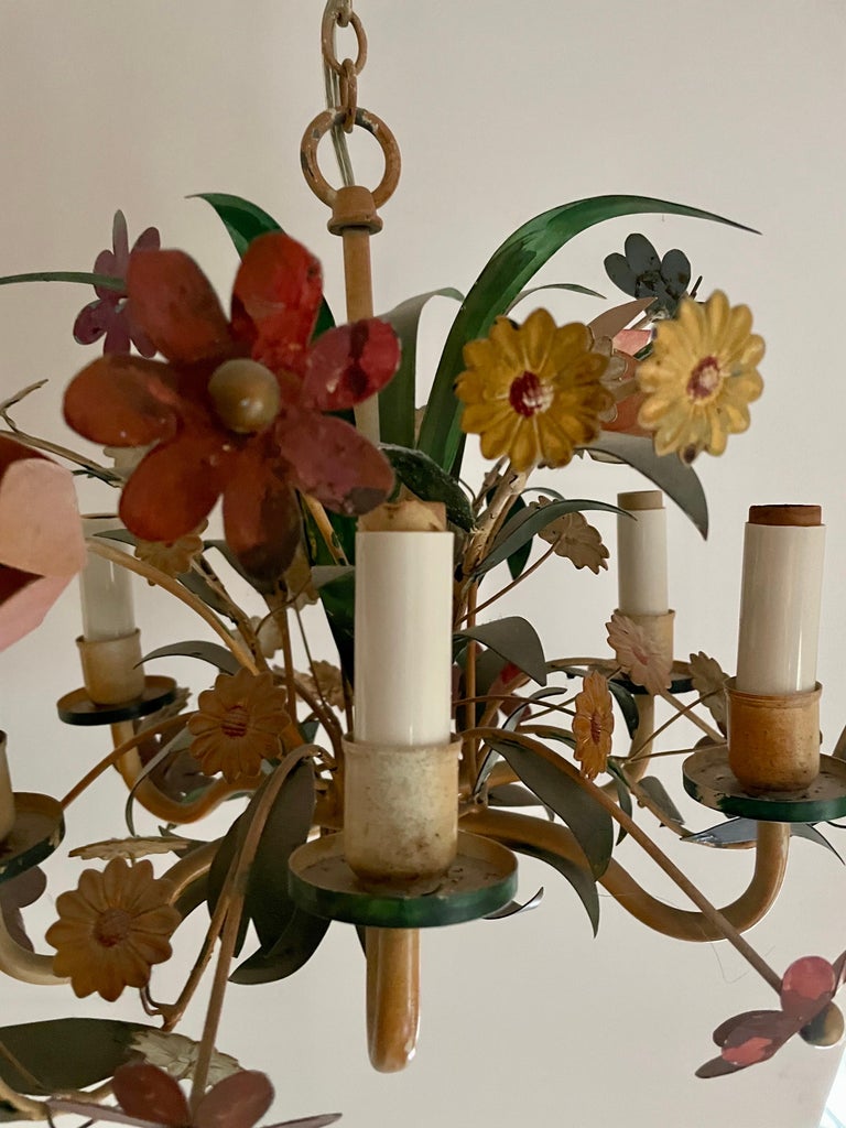 Vintage Italian Tole Floral Bouquet Chandelier For Sale at 1stDibs