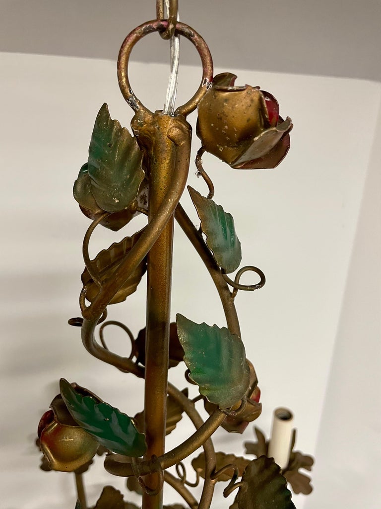 Vintage Italian Tole Floral Chandelier With Red Roses and Leaves For ...