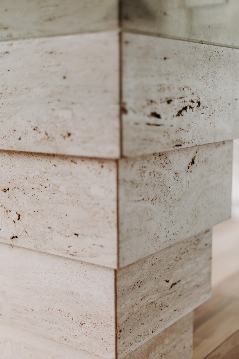 Vintage Italian Travertine Marble Stepped Pedestal Round Dining Table ...