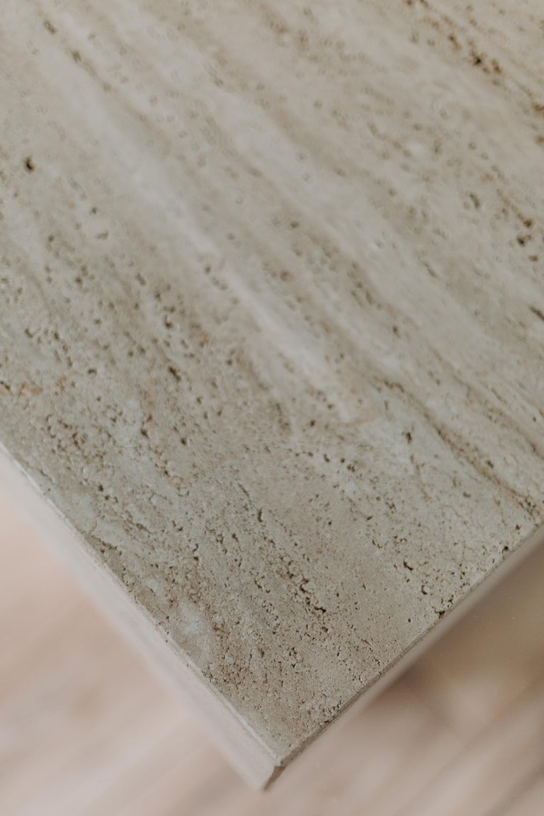 Vintage Italian Travertine Marble Stepped Pedestal Round Dining Table ...