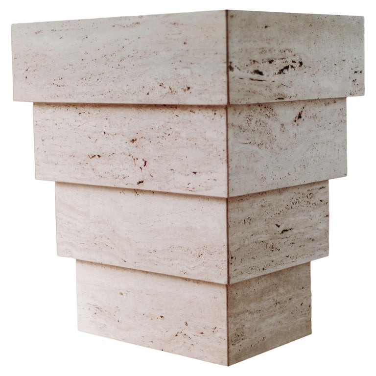 Vintage Italian Travertine Marble Stepped Pedestal Round Dining Table ...