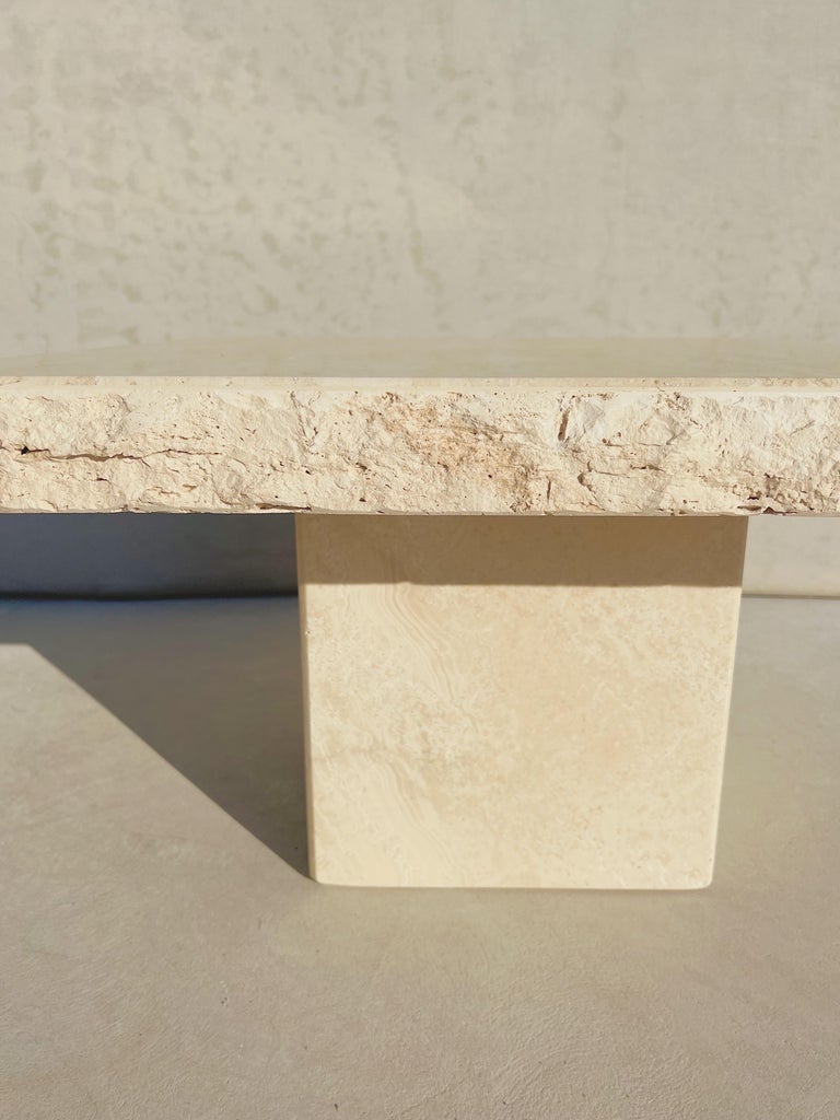 Vintage Italian Travertine Square Coffee Table with Live Edges at 1stDibs