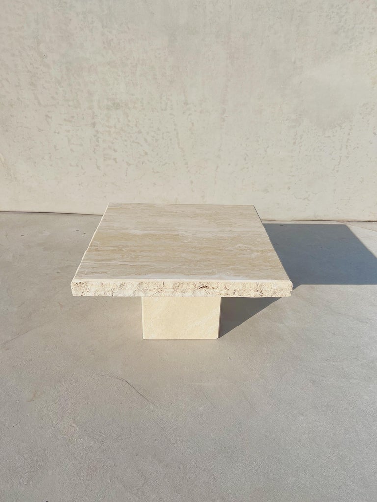Vintage Italian Travertine Square Coffee Table with Live Edges at 1stDibs