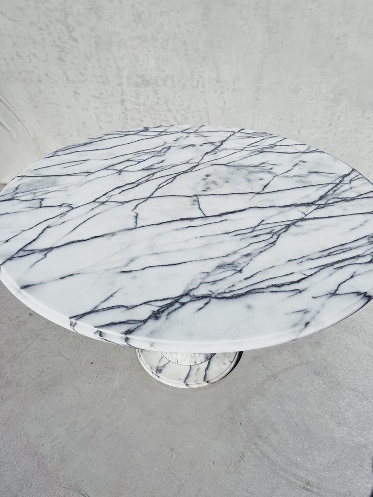 Vintage Italian White Marble Round Dining Table with Fluted Column Base ...