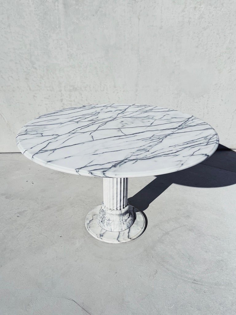 Vintage Italian White Marble Round Dining Table with Fluted Column Base ...