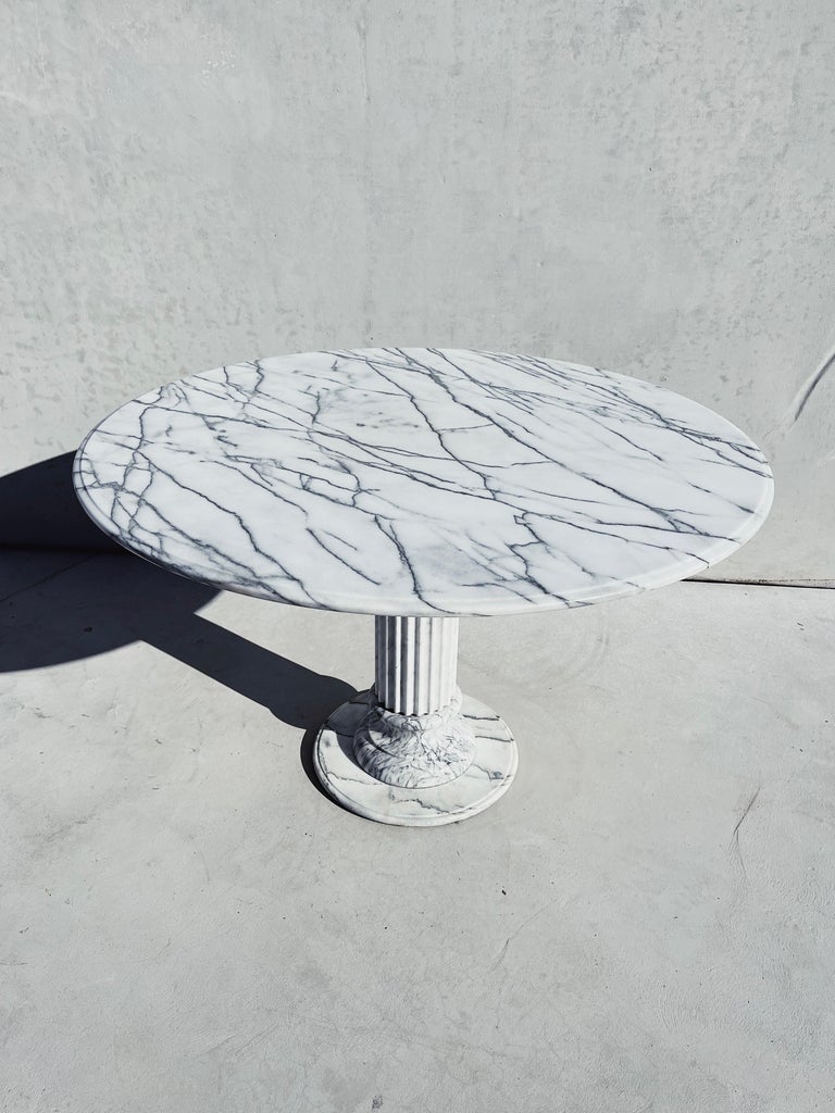 Vintage Italian White Marble Round Dining Table with Fluted Column Base ...