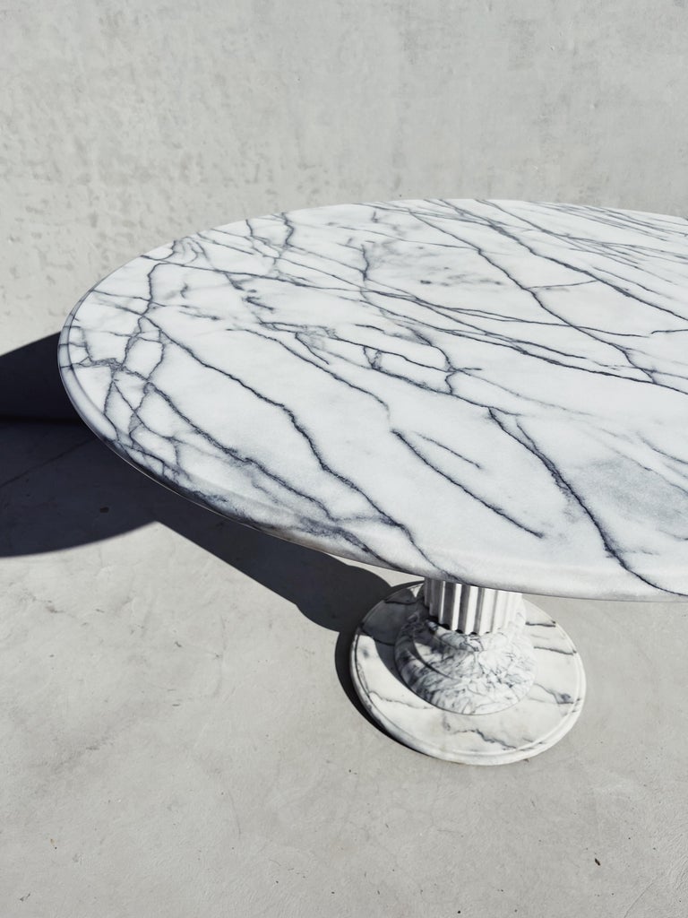 Vintage Italian White Marble Round Dining Table with Fluted Column Base ...