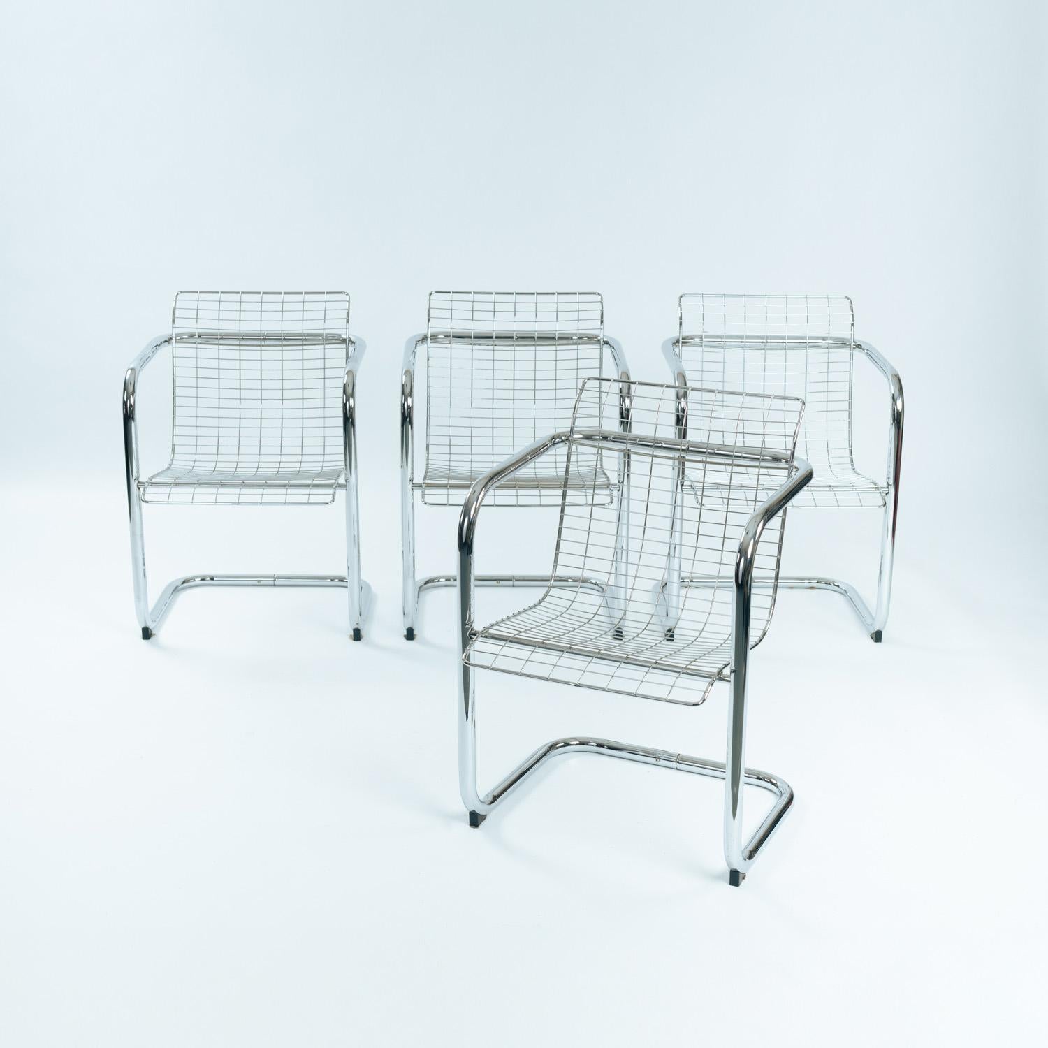 Set of 4 Vintage Italian Wire Chairs, Chrome and Metallic Thread, 1974 ...