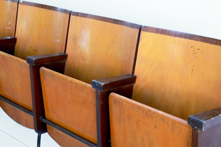Vintage Italian Wood Cinema Bench, 1950s Set of 5 at 1stDibs
