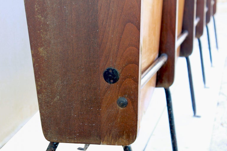 Vintage Italian Wood Cinema Bench, 1950s Set of 5 at 1stDibs