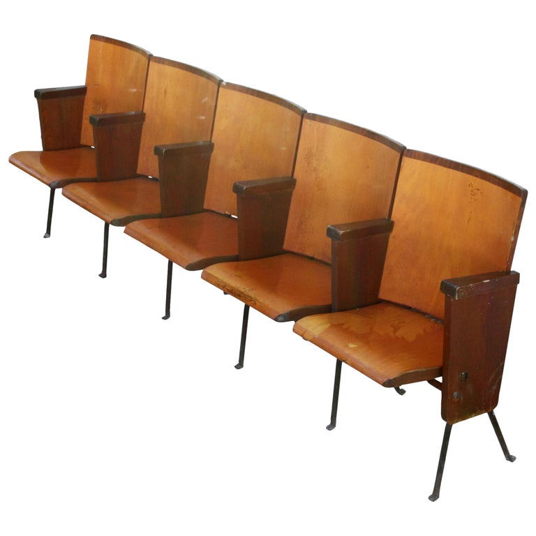 Vintage Italian Wood Cinema Bench, 1950s Set of 5 at 1stDibs