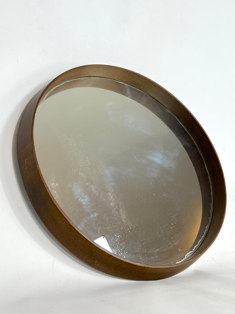 Vintage Italian Wood Round Wall Mirror from 50s For Sale at 1stDibs