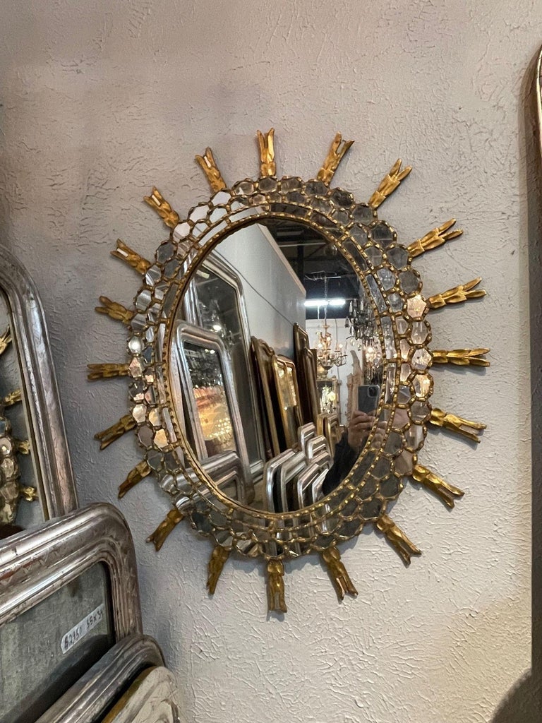 Vintage Italian Wood Sunburst Mirror For Sale at 1stDibs