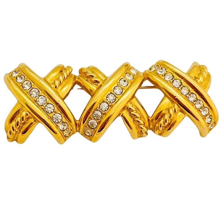 Vintage IVANA gold rhinestone X brooch at 1stDibs
