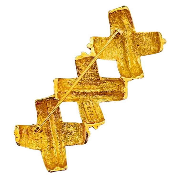 Vintage IVANA gold rhinestone X brooch at 1stDibs