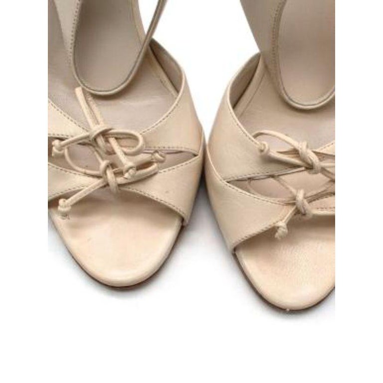 Vintage ivory leather heeled sandals For Sale at 1stDibs