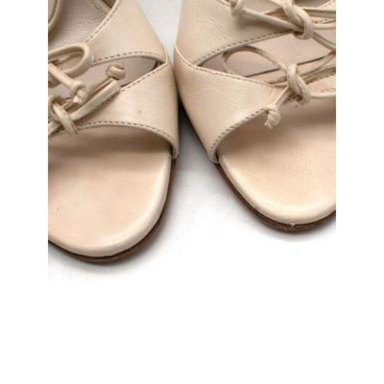 Vintage ivory leather heeled sandals For Sale at 1stDibs
