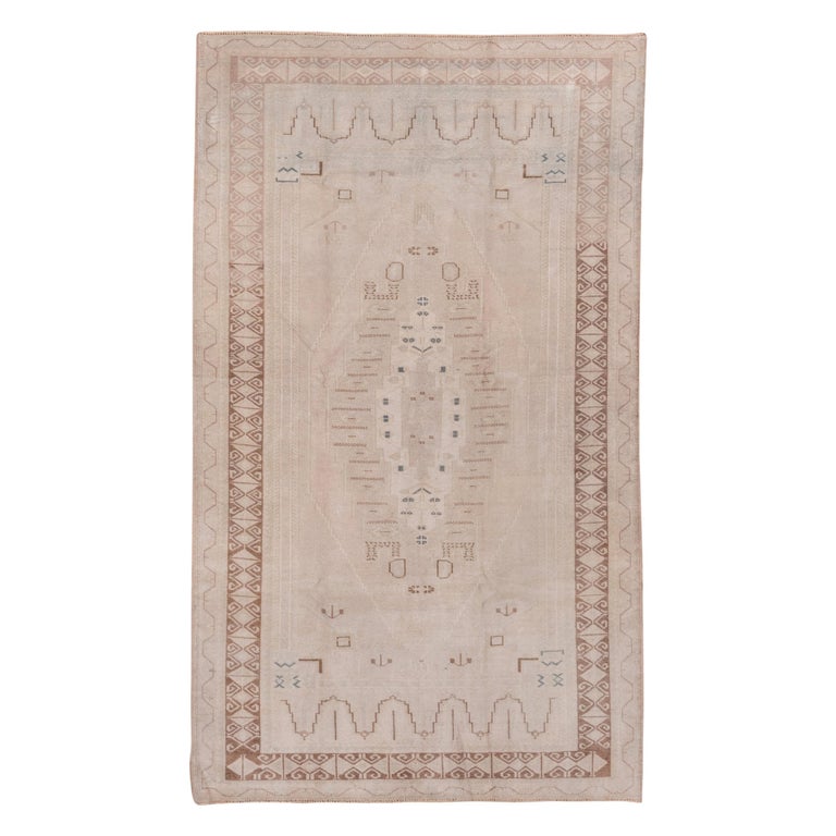 Vintage Ivory Oushak Rug, Narrow Brown Innter Border, Neutral Palette ...