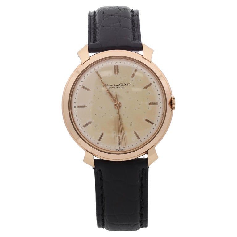 Vintage IWC 18K Rose Gold Off-White Dial Hand Wind Mens Watch For Sale ...