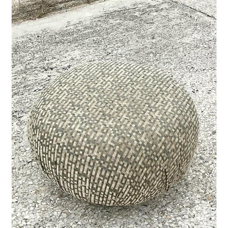 Vintage Jacquard Swivel Poof at 1stDibs | vintage poof