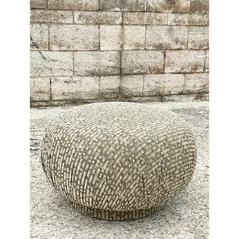 Vintage Jacquard Swivel Poof at 1stDibs | vintage poof