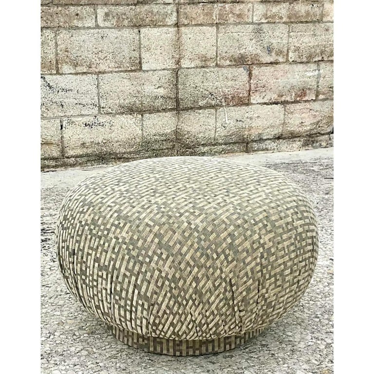 Vintage Jacquard Swivel Poof For Sale at 1stDibs