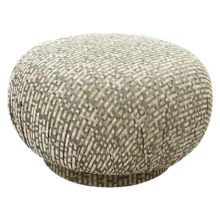 Vintage Jacquard Swivel Poof at 1stDibs | vintage poof