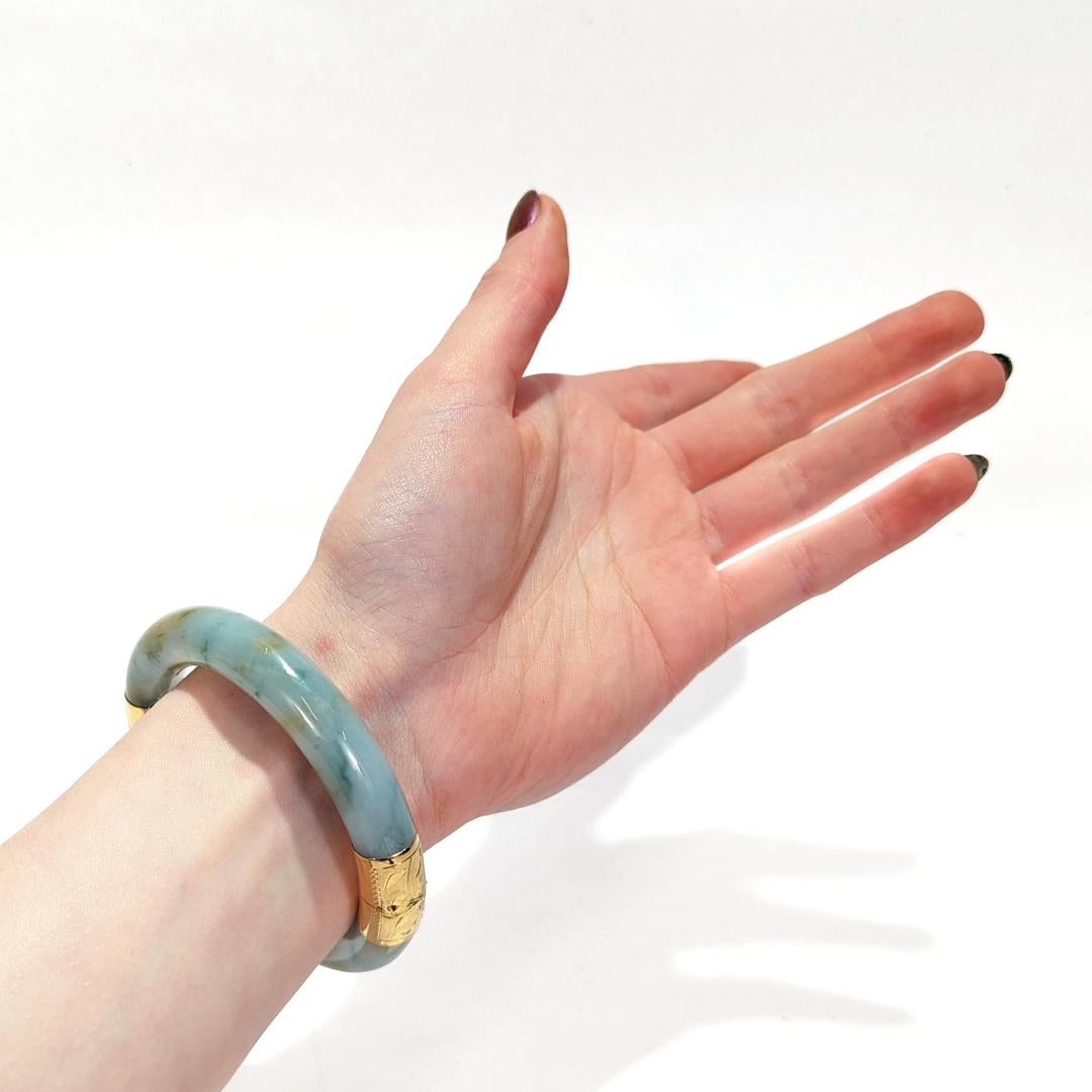 Vintage Jade and 14 Karat Gold Hinged Chinese Bangle or Bracelet For ...